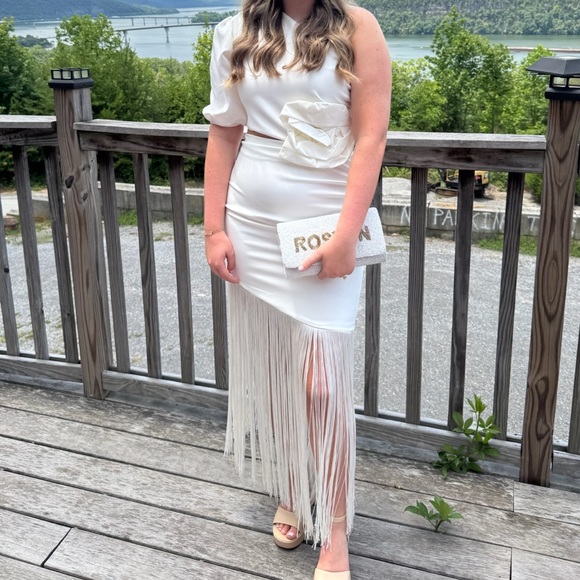 Dresses | One Shoulder White Fringe Bottom Dress | Poshmark